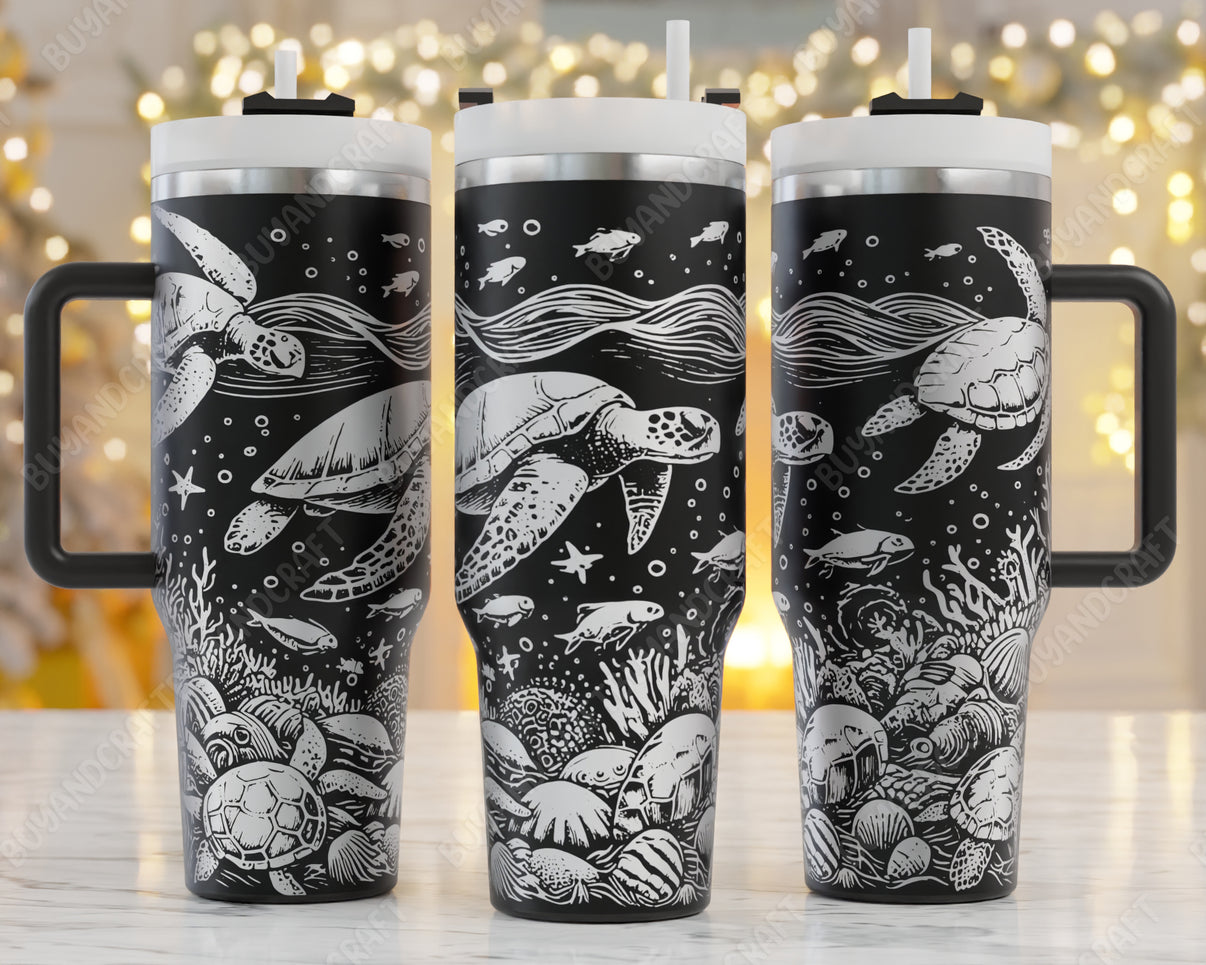 40oz Tumbler Wrap, Ocean Turtles Svg Laser Engraving, 40oz Tumbler Las ...